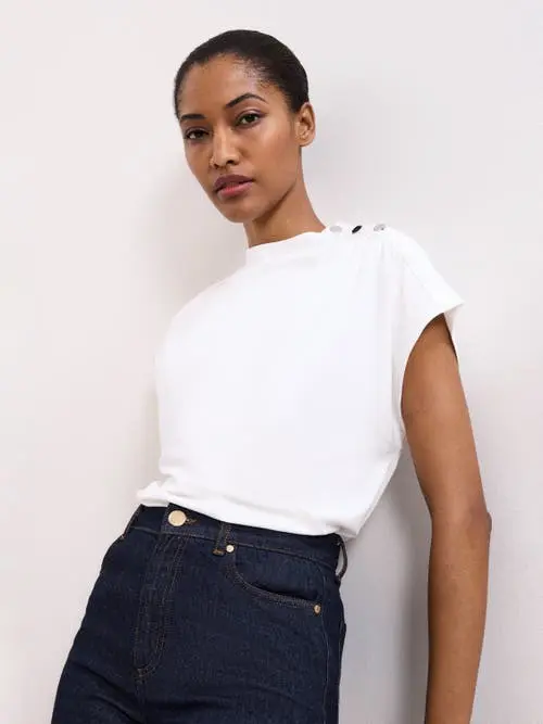 PHASE EIGHT Ruched Shoulder Hardware Top - Ivory