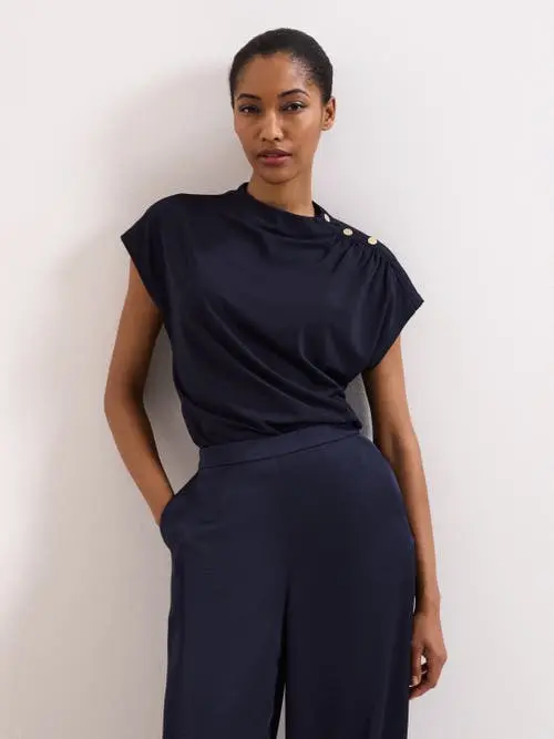 PHASE EIGHT Ruched Shoulder Hardware Top - Navy