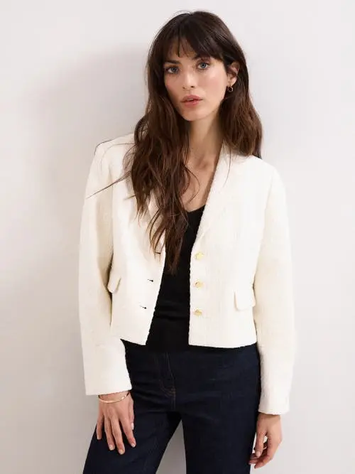 PHASE EIGHT Adria Cropped Textured Jacket Blazer - Ivory