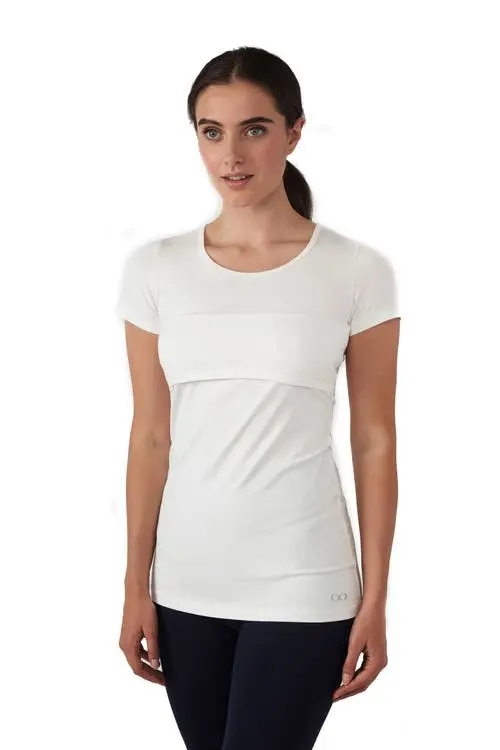 MODERN ETERNITY Nia Short Sleeve Maternity & Nursing Top - Eggshell