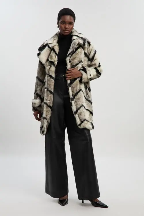 Karen Millen Faux Fur Belted Longline Coat - Mono