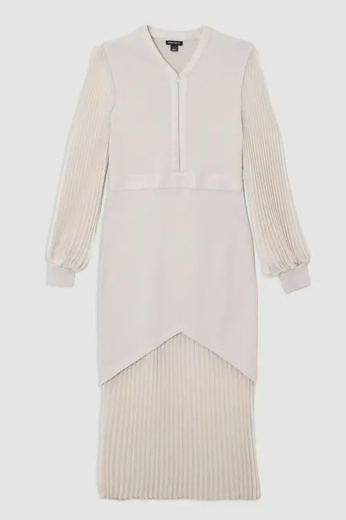 Karen Millen Petite Woven Sleeved Pleated Dress