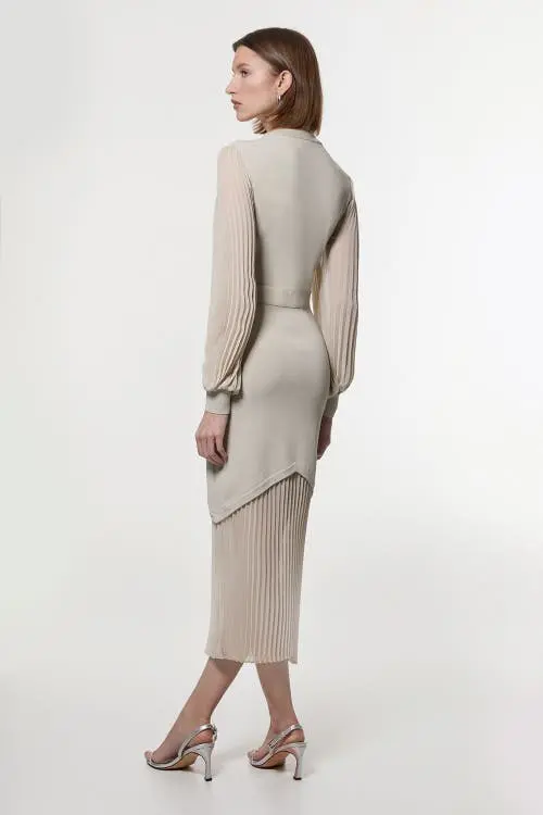 Karen Millen Petite Woven Sleeved Pleated Dress
