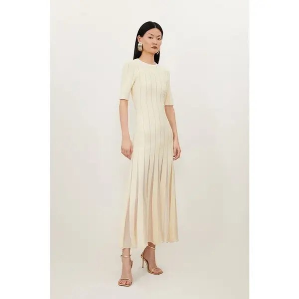 Karen Millen Petite Knitted Maxi Dress With Pleated Skirt