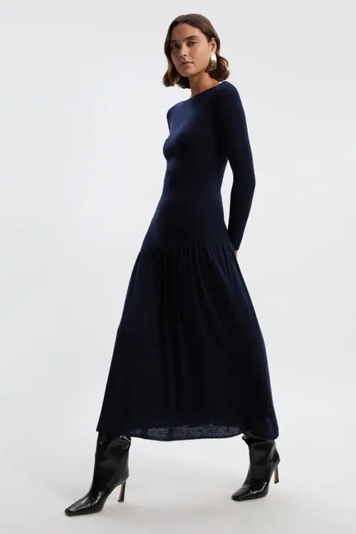 Karen Millen Wool Blend Knitted Maxi Dress - Ink