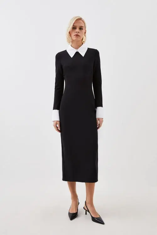 Karen Millen Jersey Cotton Poplin Midi Collar Dress