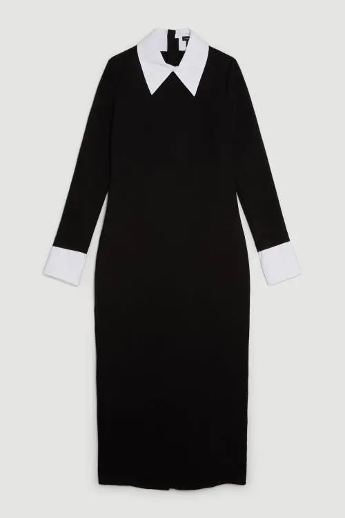 Karen Millen Jersey Cotton Poplin Midi Collar Dress