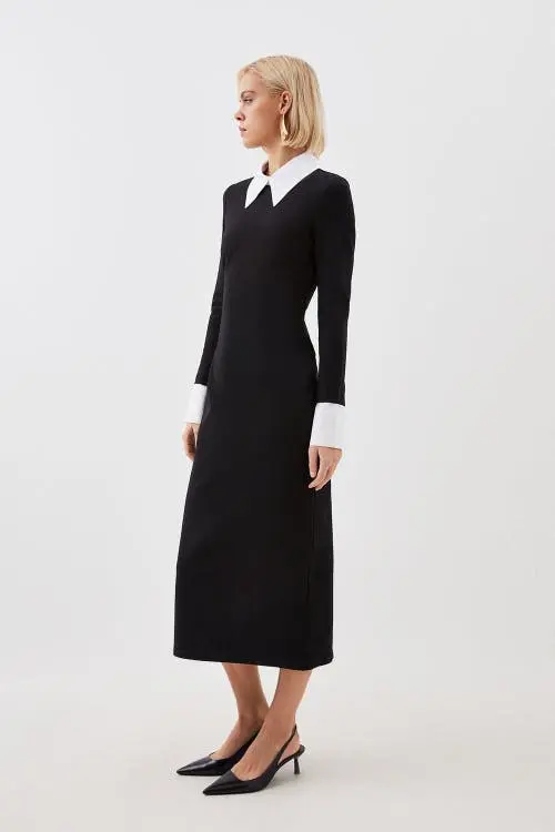 Karen Millen Jersey Cotton Poplin Midi Collar Dress