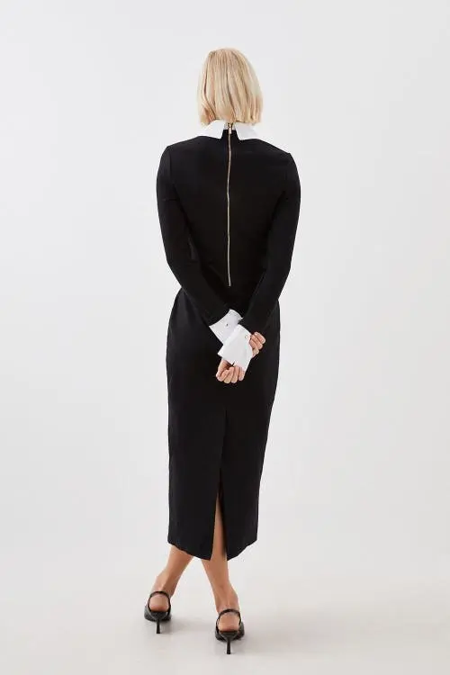 Karen Millen Jersey Cotton Poplin Midi Collar Dress