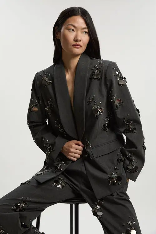 Karen Millen Embellished Single-breasted Blazer - Grey