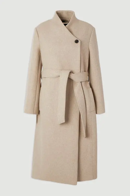 Karen Millen Wool Wrap Neck Tailored Belted Midi Coat