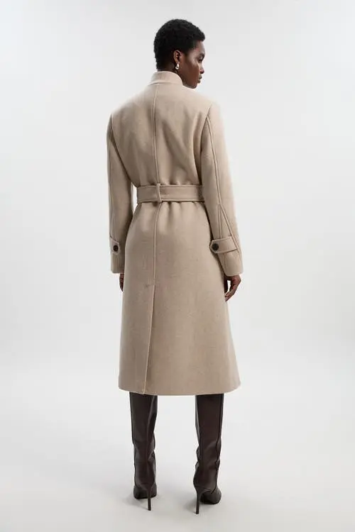 Karen Millen Wool Wrap Neck Tailored Belted Midi Coat