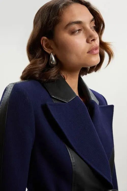 Karen Millen Wool Blend Paneled Belted Coat