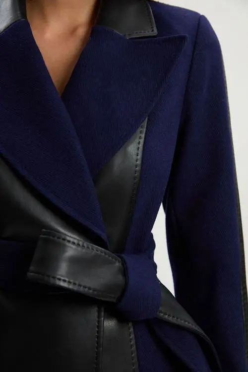 Karen Millen Wool Blend Paneled Belted Coat