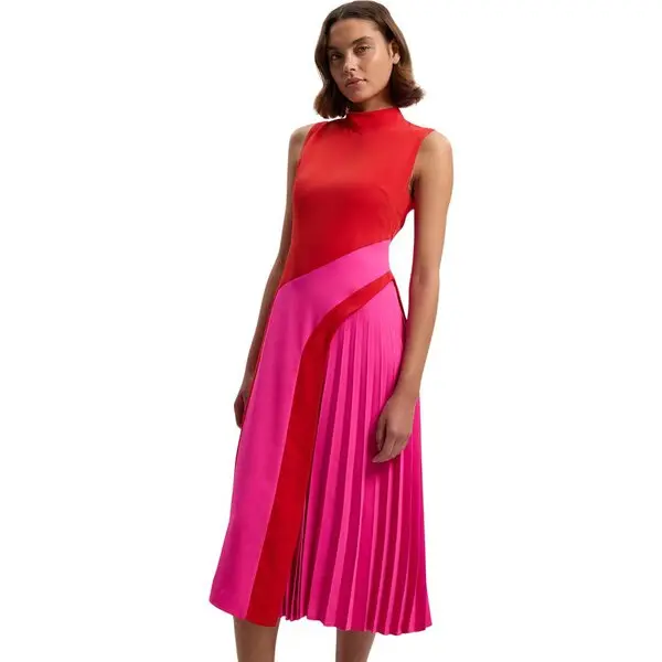 Karen Millen Color Block High Neck Midi Dress - Pink
