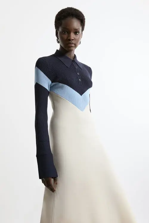 Karen Millen Rib-knit Polo Top Maxi Dress