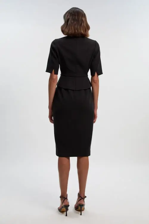 Karen Millen Asymmetric Neck Belted Pencil Midi Dress