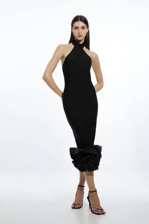 Karen Millen Ruffle Hem Halter Knit Midi Dress - Black