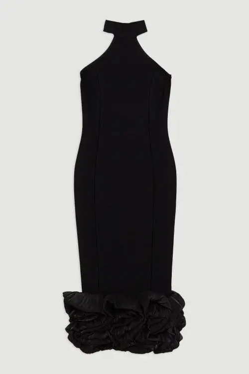 Karen Millen Ruffle Hem Halter Knit Midi Dress - Black