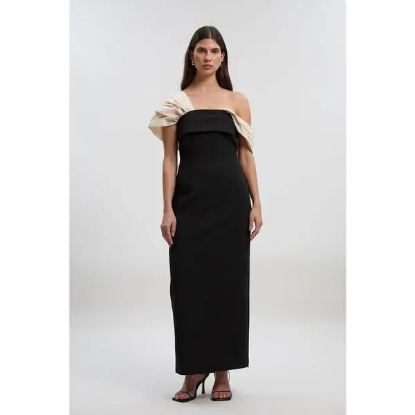 Karen Millen Maxi Dress With Architectural Taffeta Sleeve - Mono