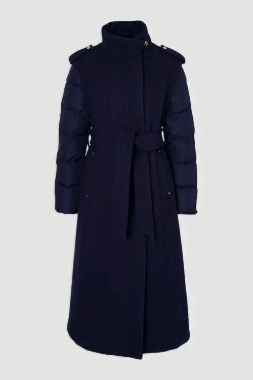 Karen Millen Wool High Neck Puffer Belted Midi Coat