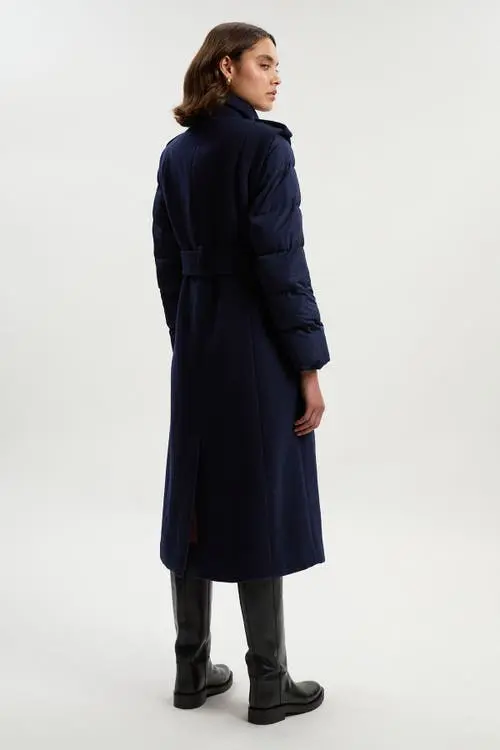 Karen Millen Wool High Neck Puffer Belted Midi Coat