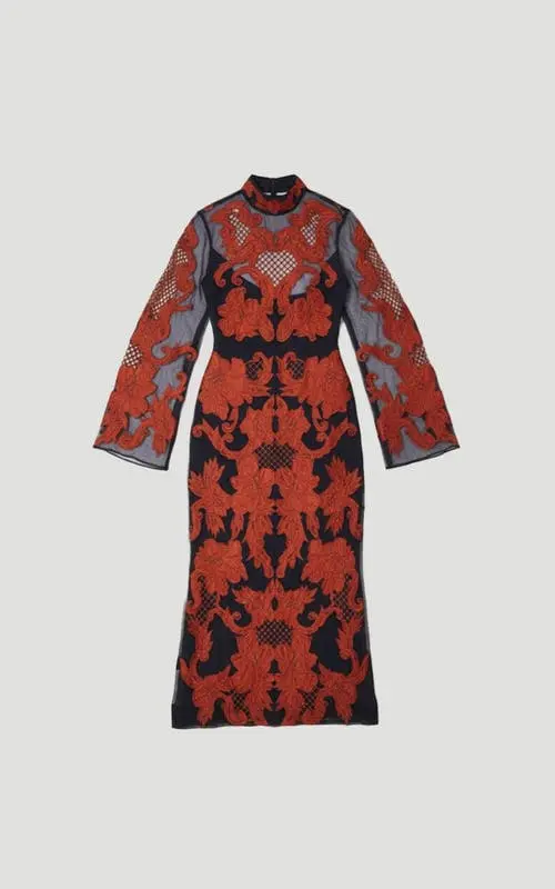 Karen Millen High Neck Embroidered Midi Dress