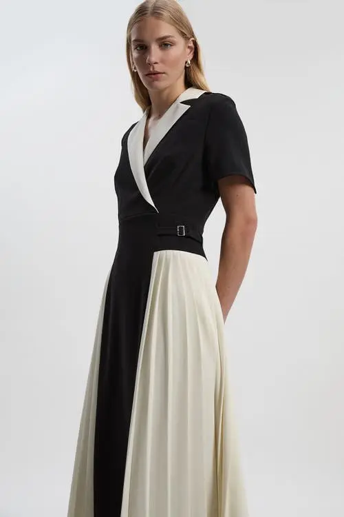Karen Millen Tailored Crepe Pleated Midi Shirt Dress