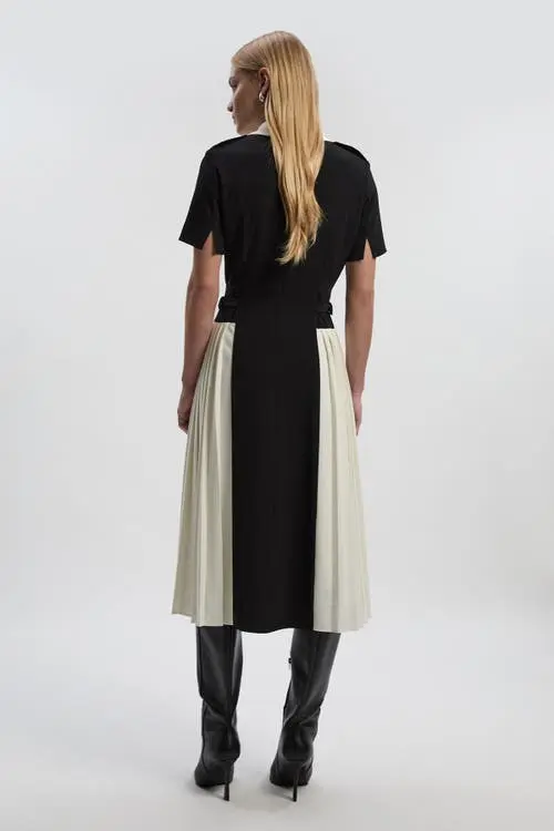 Karen Millen Tailored Crepe Pleated Midi Shirt Dress