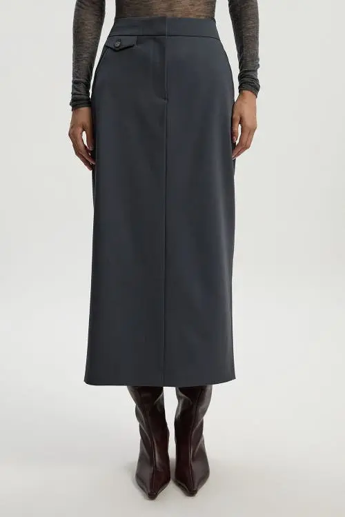 Karen Millen Tailored Twill Pencil Maxi Skirt - Grey