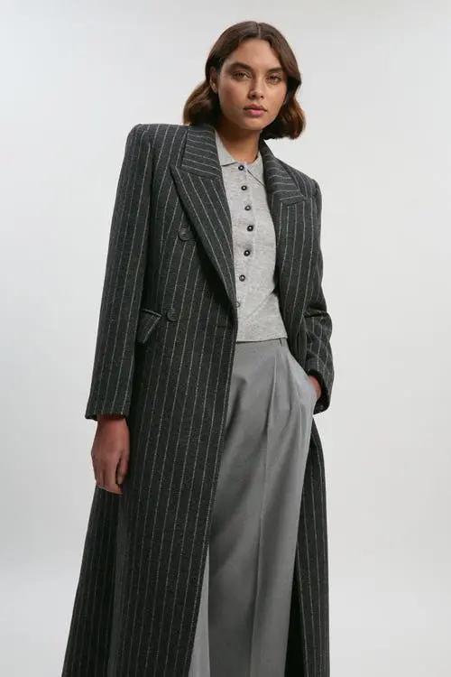 Karen Millen Double-breasted Tailored Maxi Coat - Grey