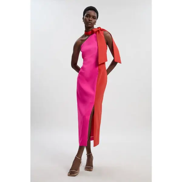 Karen Millen Tie-neck Color Block Midi Dress