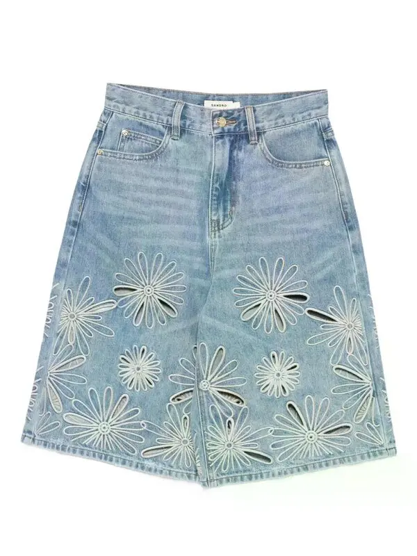 Sandro Floral-embroidered Shorts - Blue
