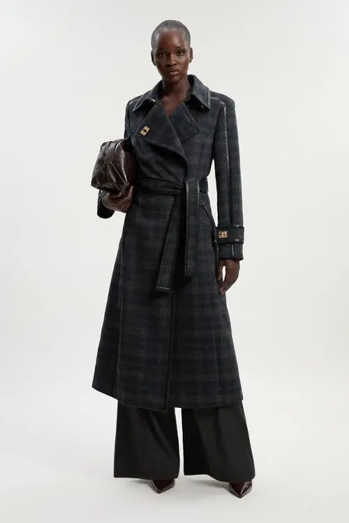 Karen Millen Double Breasted Belted Midi Coat - Grey