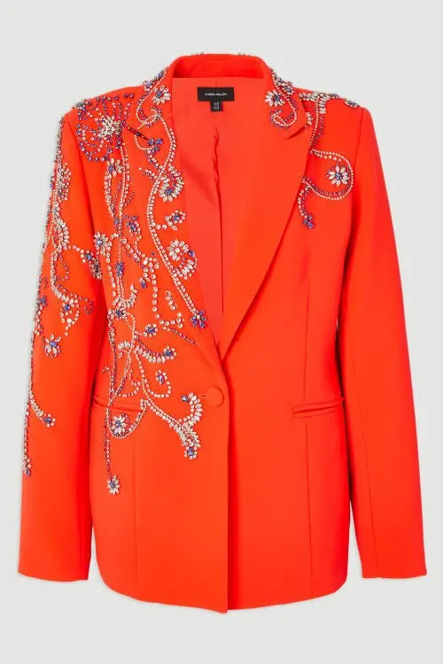 Karen Millen Embellished Single Breasted Blazer - Red