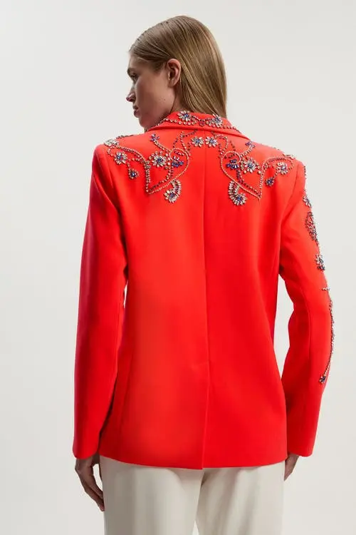 Karen Millen Embellished Single Breasted Blazer - Red