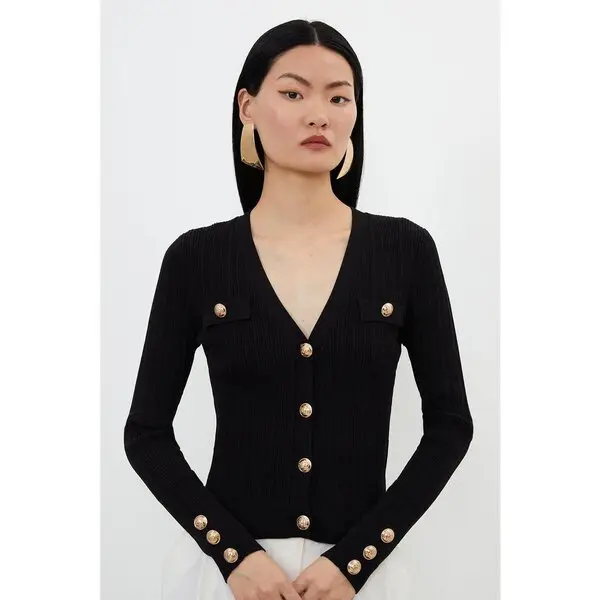 Karen Millen Ribbed Cardigan With Military Trim