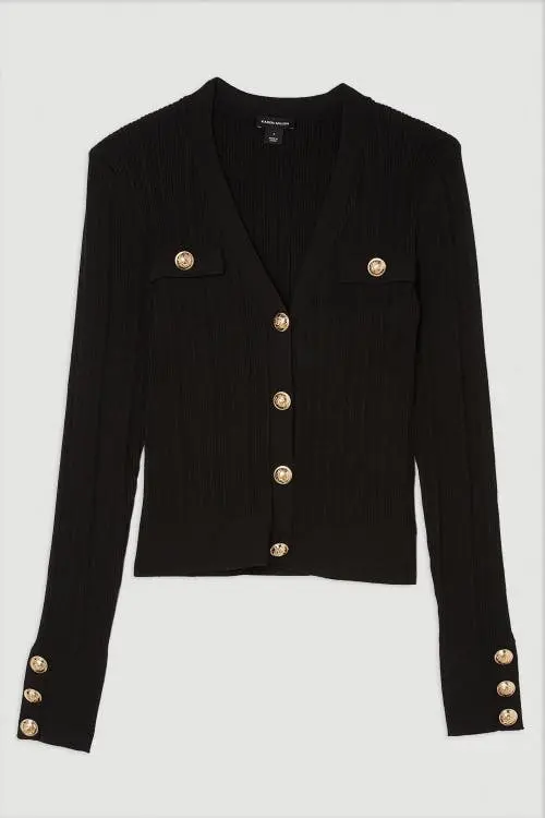 Karen Millen Ribbed Cardigan With Military Trim