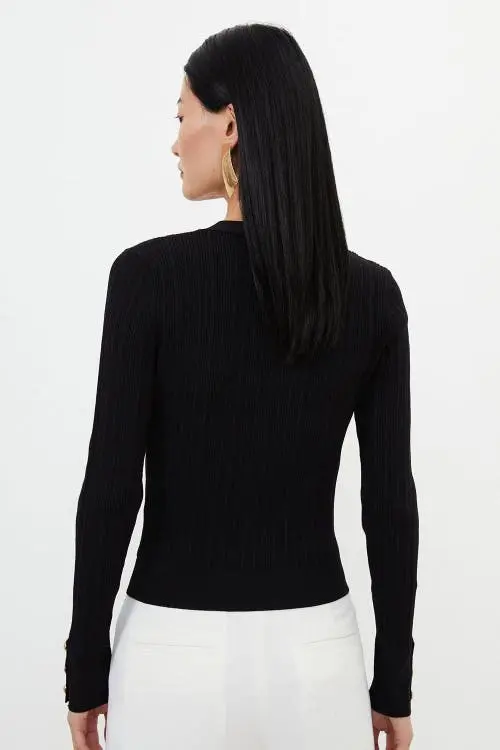 Karen Millen Ribbed Cardigan With Military Trim