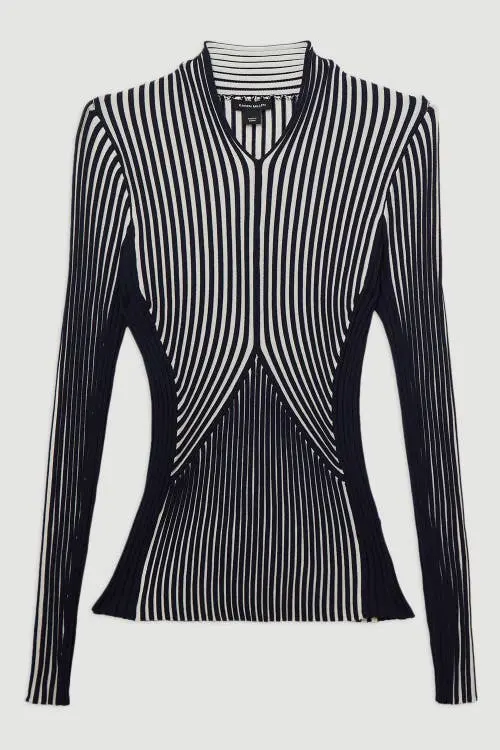 Karen Millen Striped Fitted Long Sleeve Knitted Top