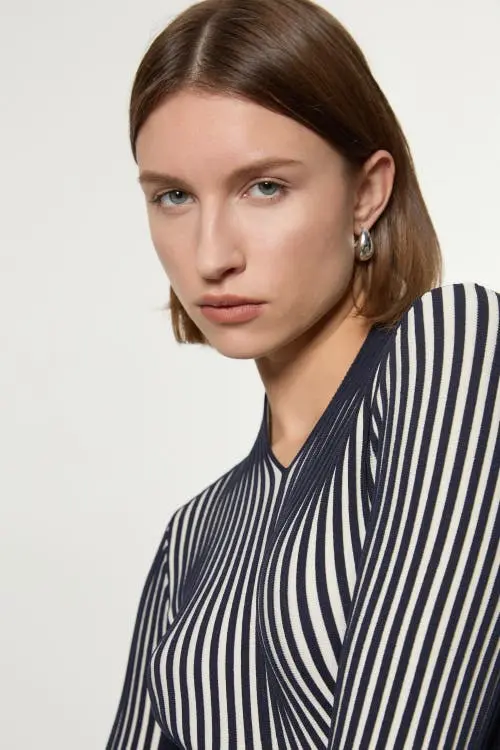 Karen Millen Striped Fitted Long Sleeve Knitted Top
