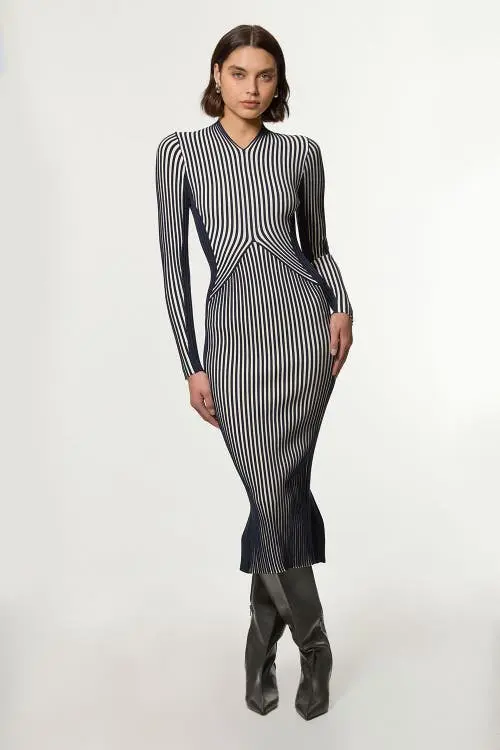 Karen Millen Petite Fitted Long Sleeve Midi Dress - Navy