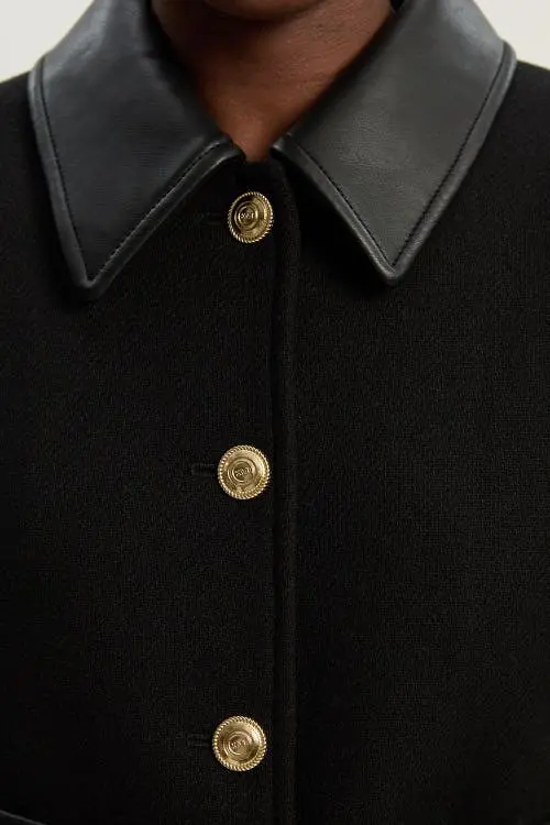 Karen Millen Wool Blend Maxi Coat With Pu Details