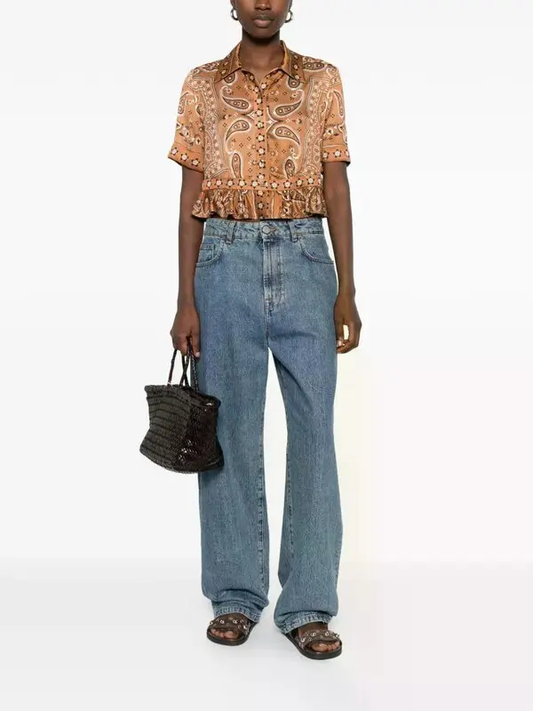 Sandro Bandana Print Cropped Shirt - Brown