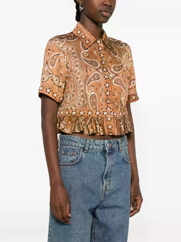 Sandro Bandana Print Cropped Shirt - Brown