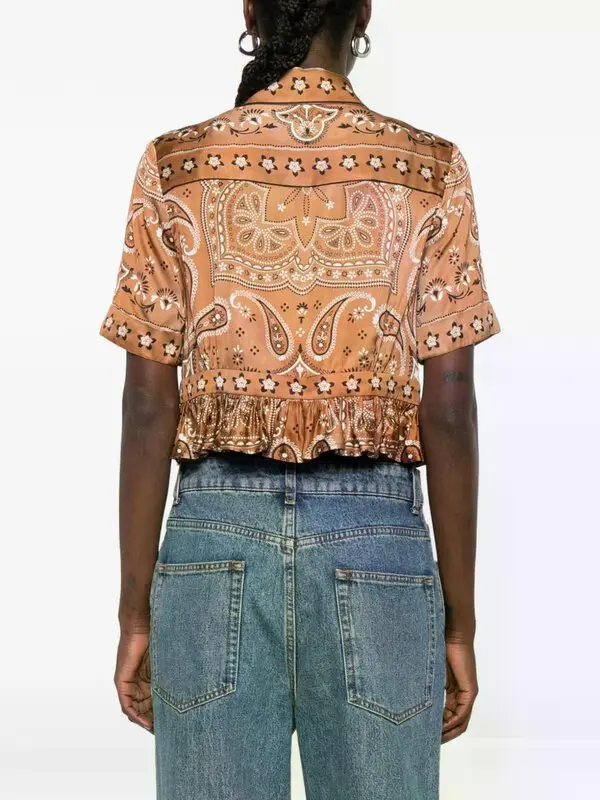 Sandro Bandana Print Cropped Shirt - Brown
