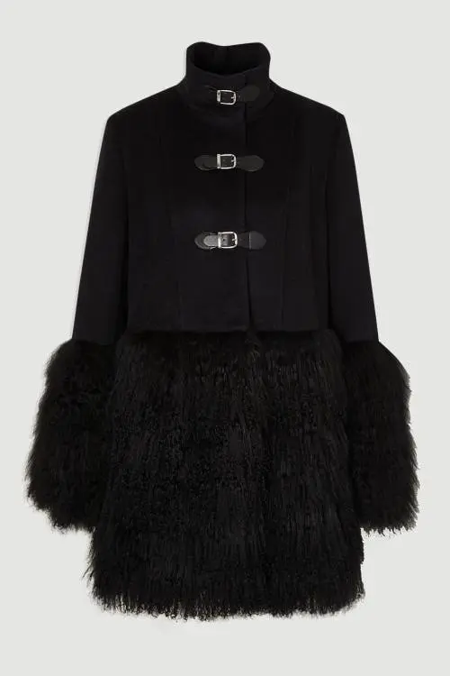 Karen Millen Brushed Wool Buckle Detail Short Coat
