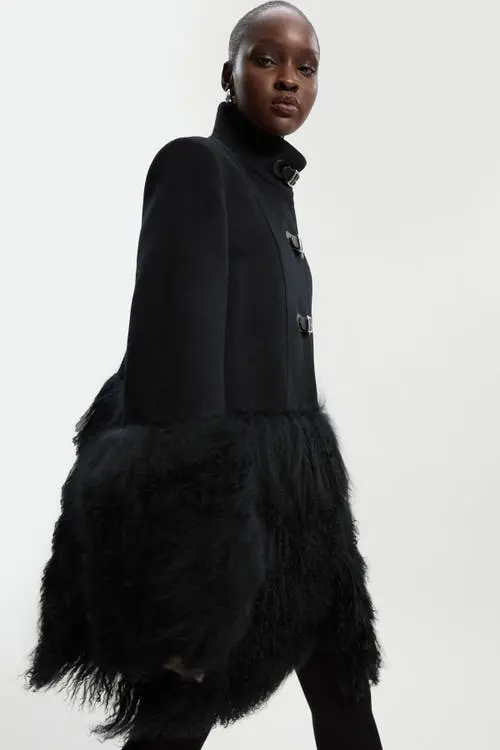 Karen Millen Brushed Wool Buckle Detail Short Coat