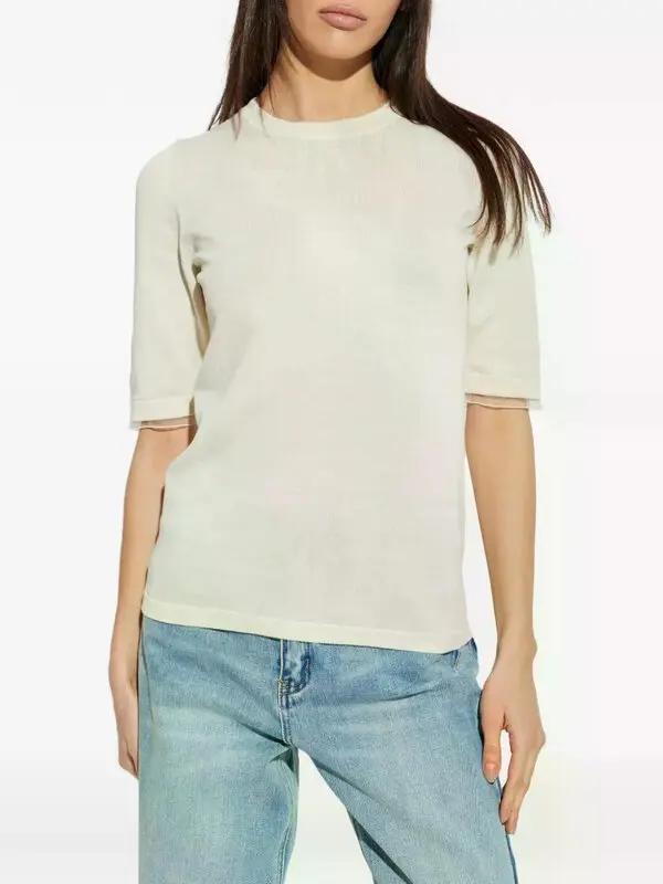 Fabiana Filippi Tulle-trimmed Knit T-shirt - Neutrals