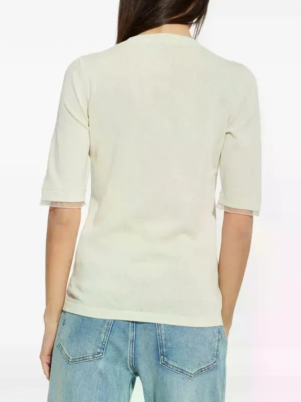 Fabiana Filippi Tulle-trimmed Knit T-shirt - Neutrals